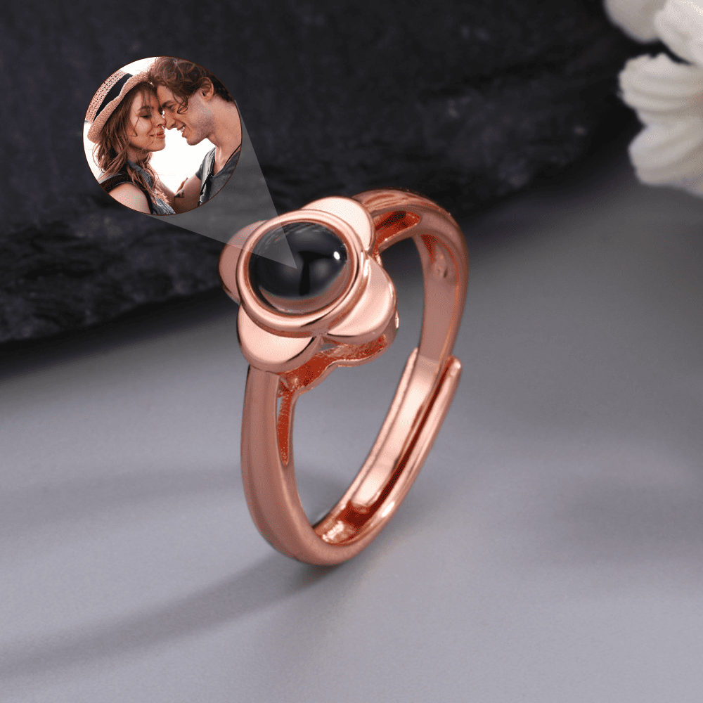 Personalised Flower Projection Ring with Photo – Jewellery Gift for Her